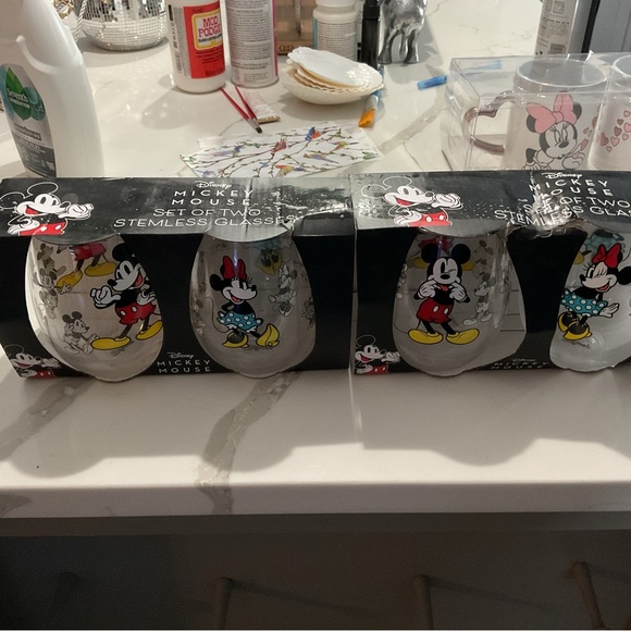Disney | Dining | 2 Disney Mickey And Minnie Mouse Stemless Glass Set ...